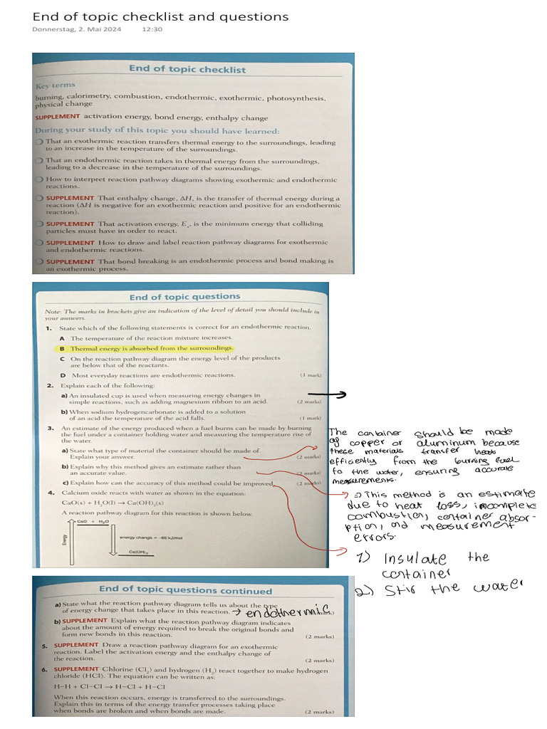 End of Topic Checklist and Questions | PDF