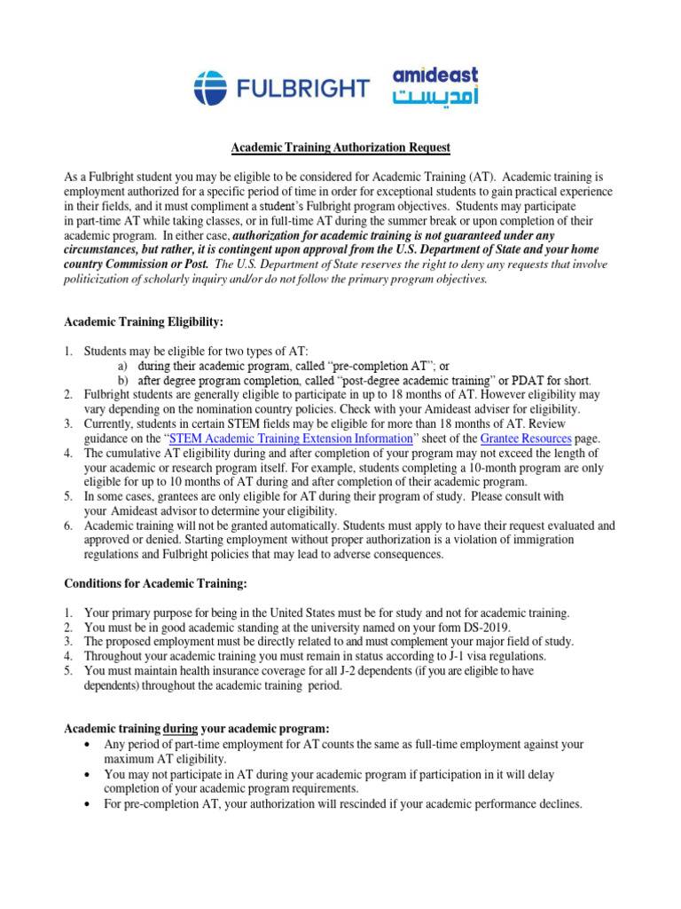 Academic Training Authorization Request-03-2023 | PDF | Government ...