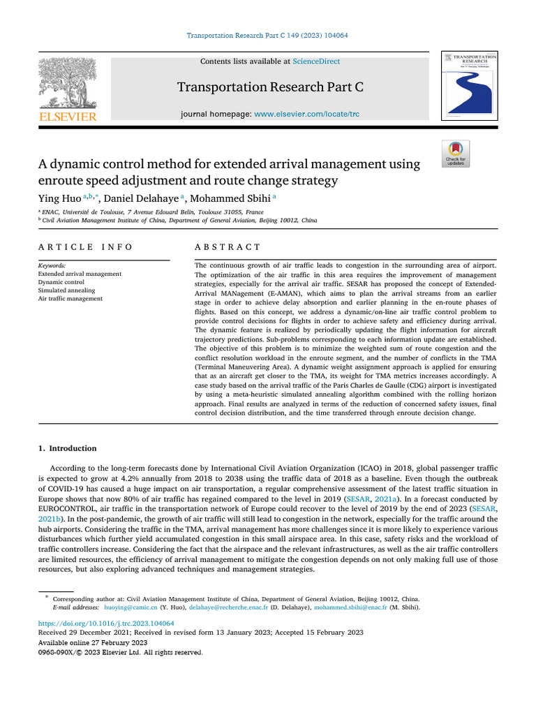 A Dynamic Control Method For Extended Arrival Management Using Enroute Speed Adjustment and ...