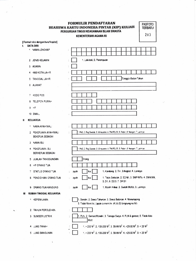 Formulir Pendaftaran Kip Kuliah-1 | PDF