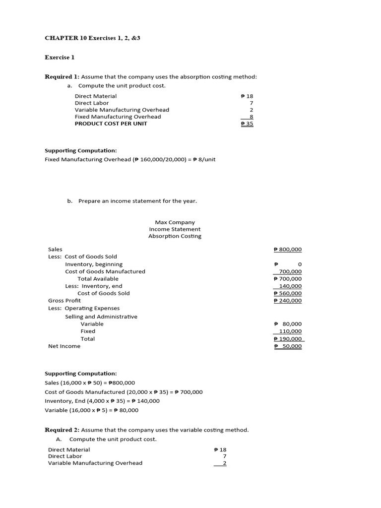 CHAPTER 10 Exercises 123 | Download Free PDF | Cost Of Goods Sold | Business Economics