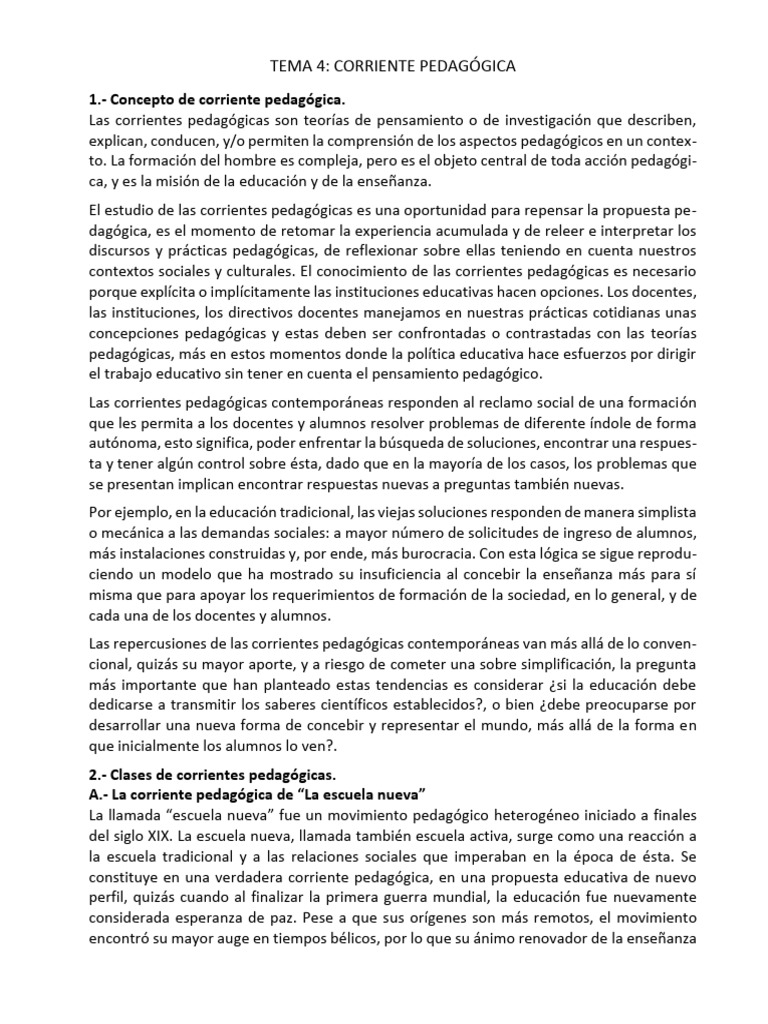 Tema 4 - Corriente Pedagogica | PDF | Pedagogía | Constructivismo (filosofía de la educación)