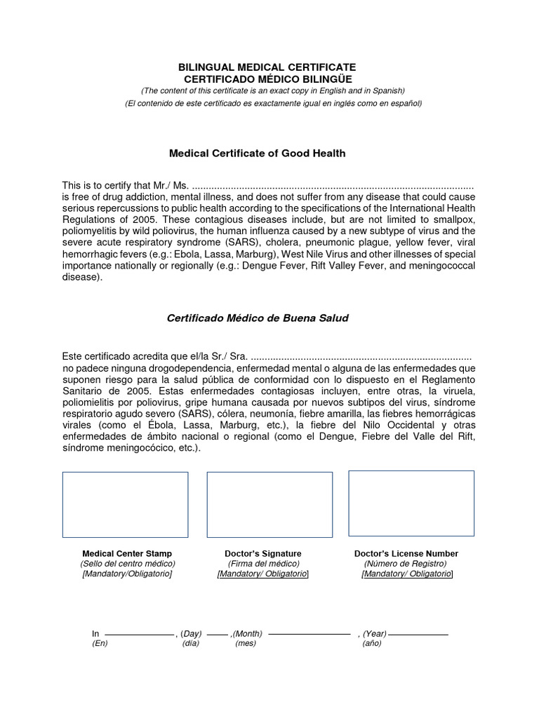 Bilingual Medical Certificate | PDF | Enfermedades y trastornos | Salud ...