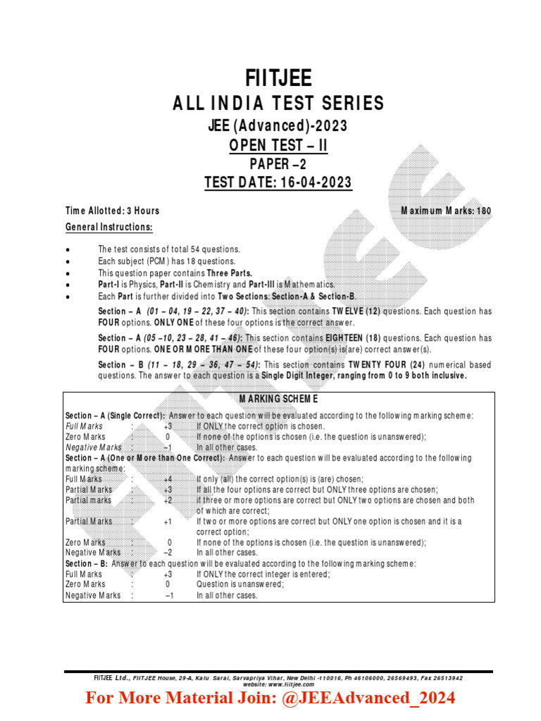 AITS 2223 OT II JEEA TD Paper 2 | PDF | Rotation | Quantity