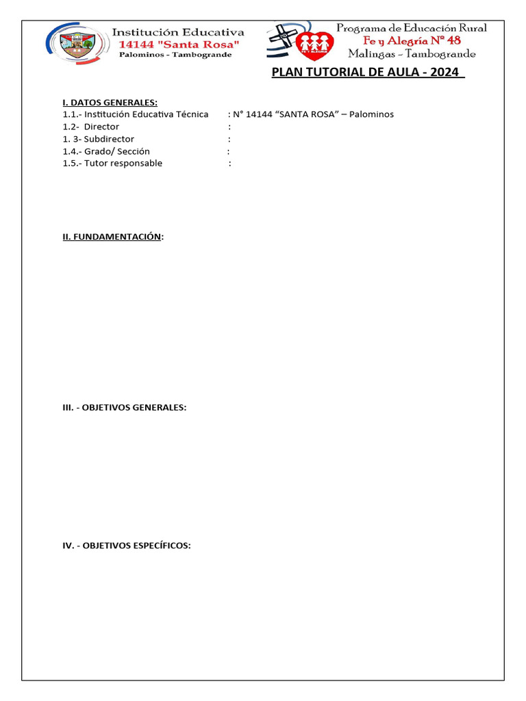 Plan Tutorial Aula 2024 - Santa Rosa | PDF | Aprendizaje | Modificación ...