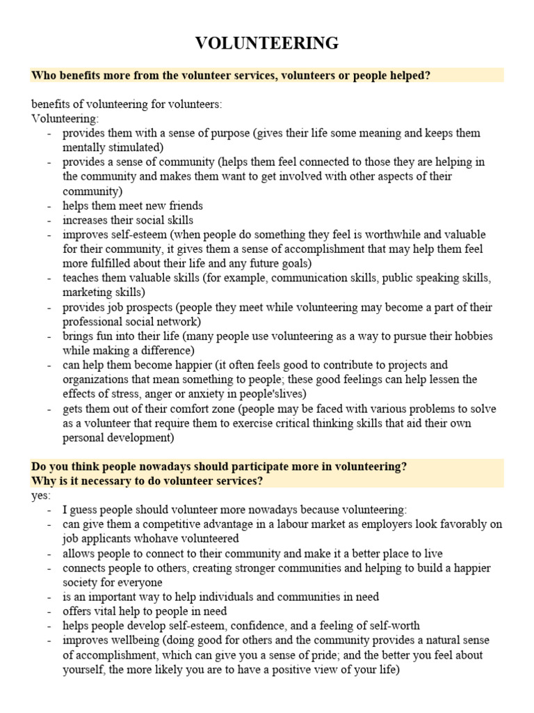 VOLUNTEERING | Download Free PDF | Volunteering | Self Esteem