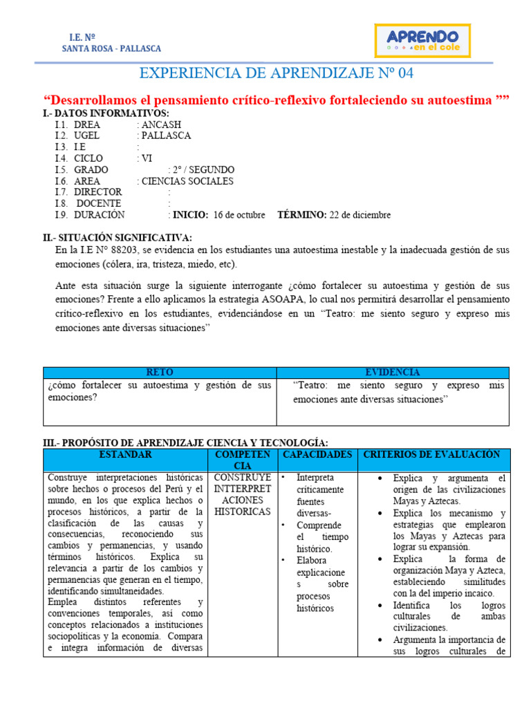 2° Experiencia de Aprendizaje #03 | PDF | Aprendizaje | Evaluación