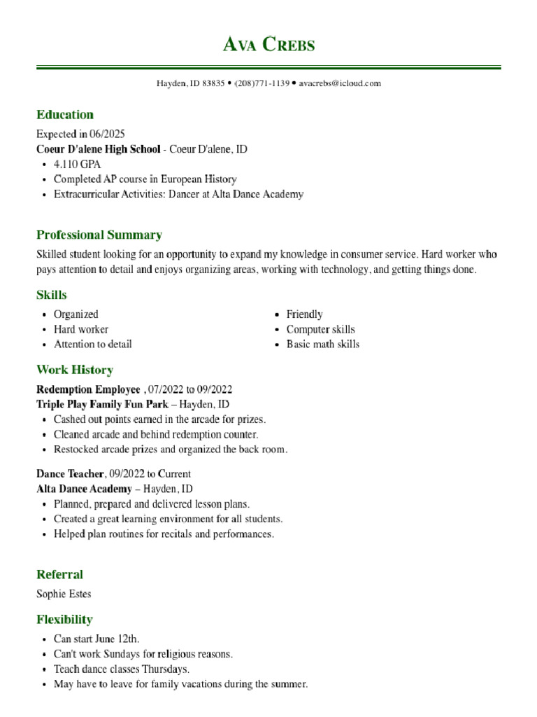 Ava Crebs Resume | PDF