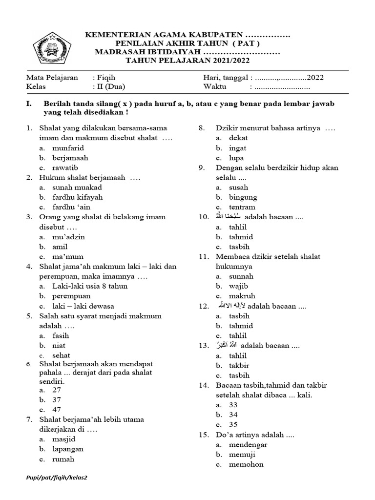 Soal PAT Fiqih Kelas 2 | PDF