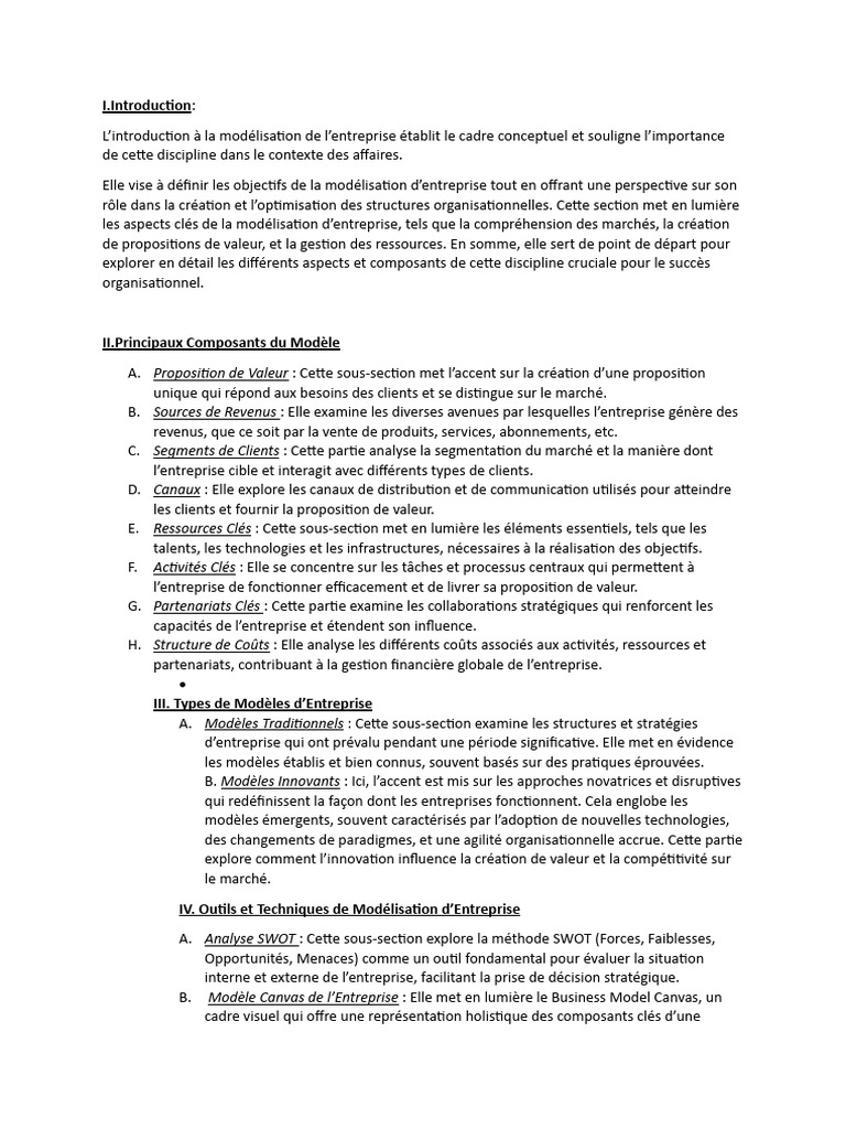 Modélisation d'Entreprise : Concepts Clés | PDF | Business | Analyse SWOT