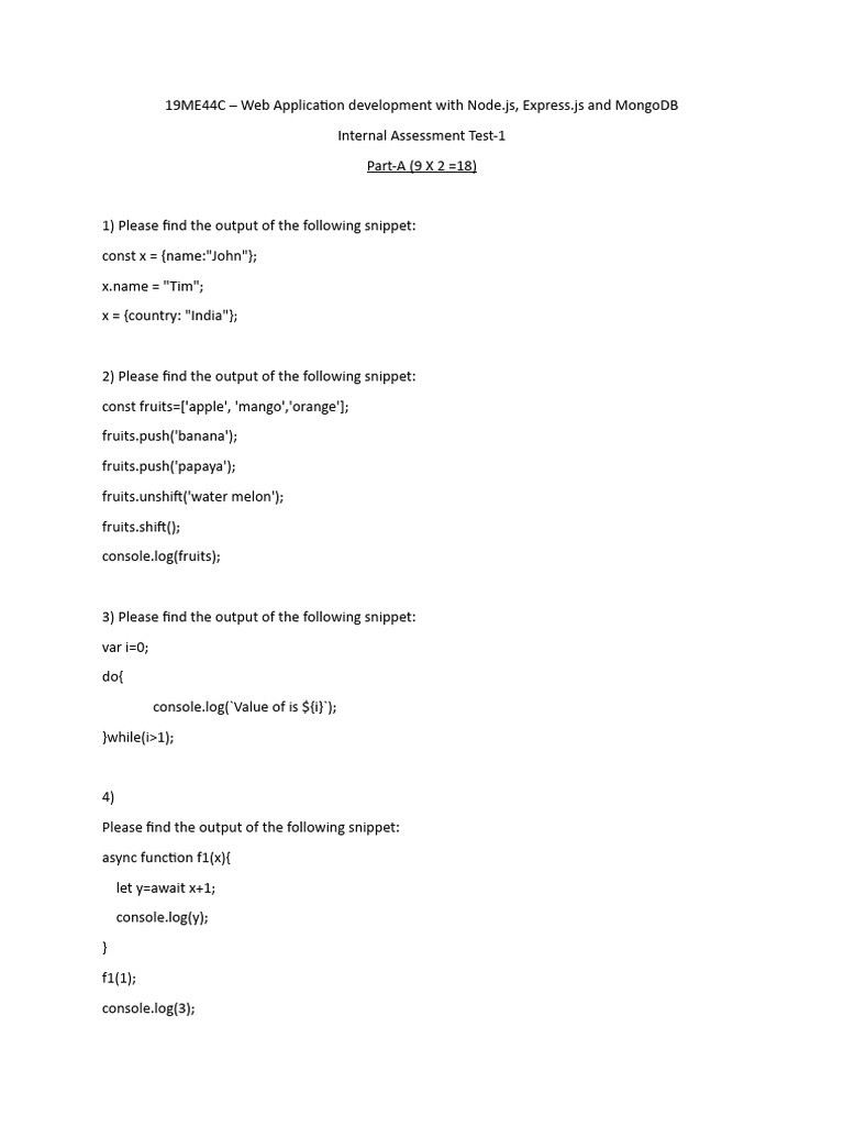 Node IAT 1 Questions 2025 Batch | PDF | Java Script | Command Line Interface