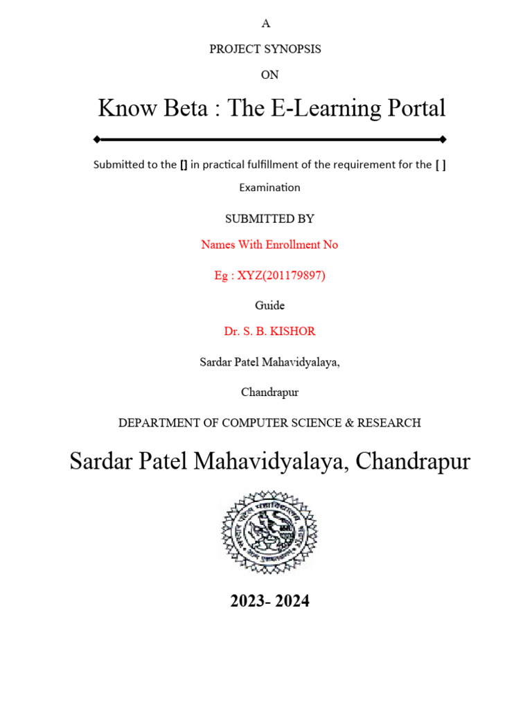 Synopsis Know Beta The E - Learning Portal | PDF | Educational Technology | Microsoft Sql Server