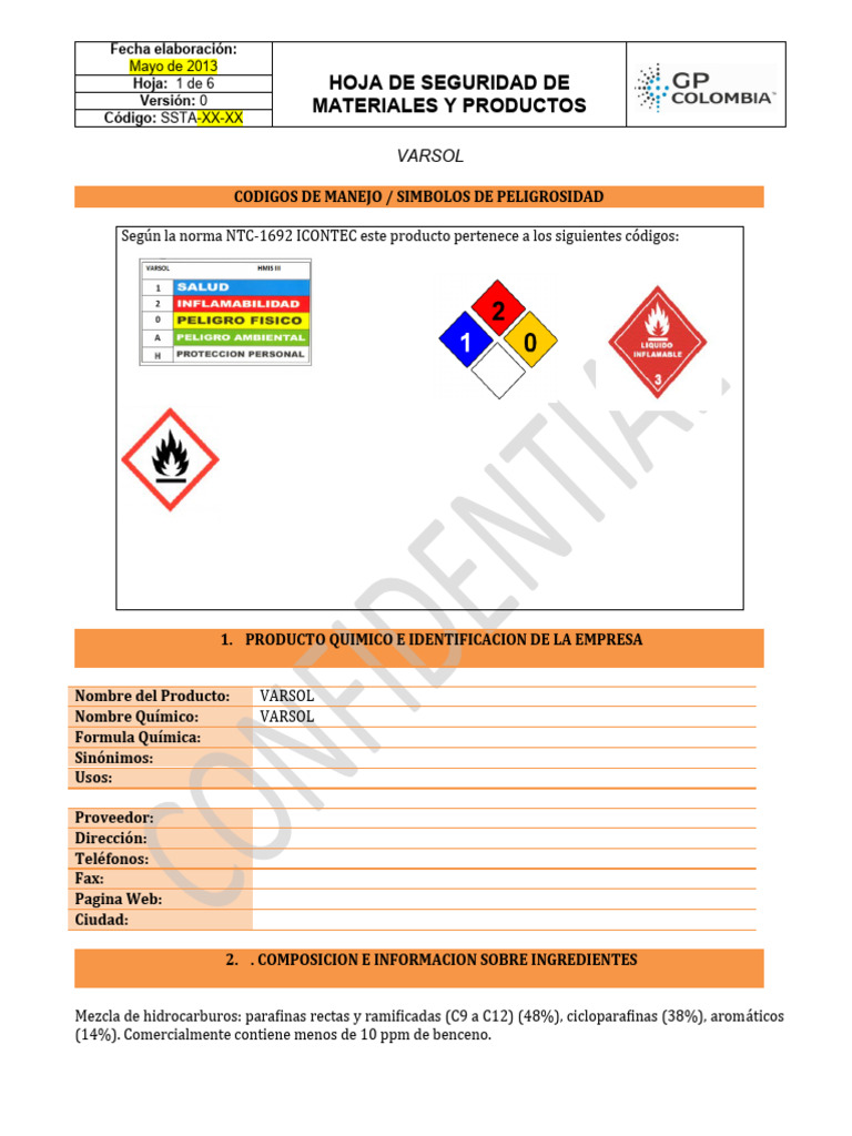 MSDS Varsol | PDF | Agua | Incendios