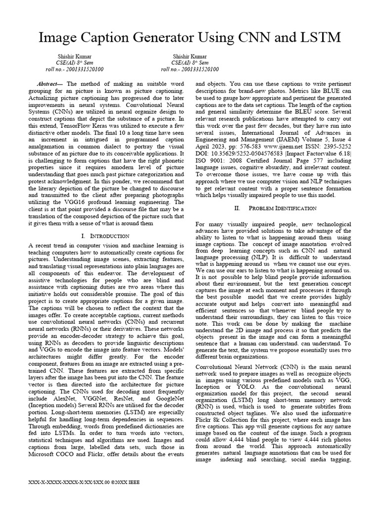 Image Caption Generator Research Paper Pdf Deep Learning Computing