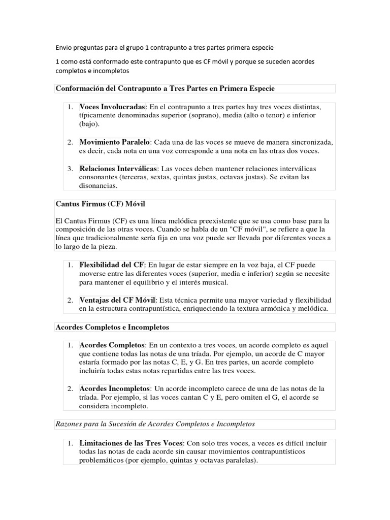 Envio Preguntas para El Grupo 1 Contrapunto A Tres Partes Primera ...