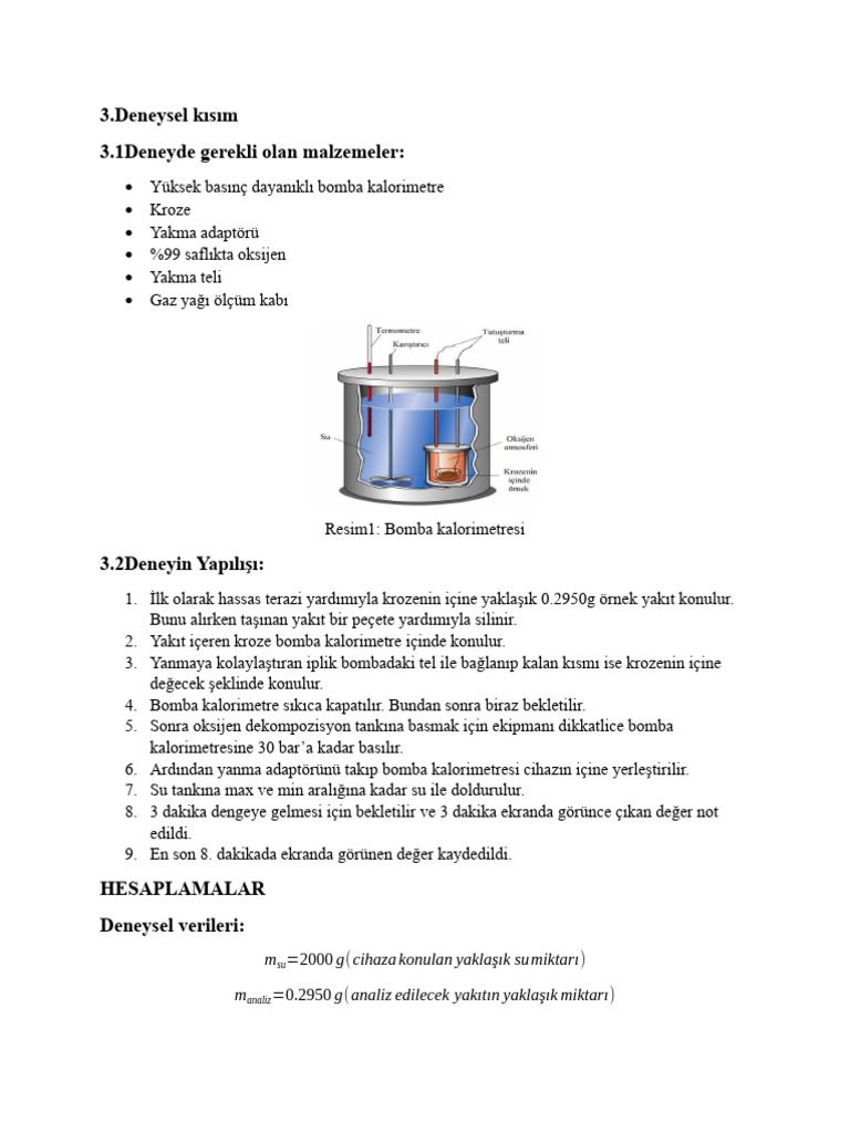 Deney 5 Bomba Kalorimetre | PDF