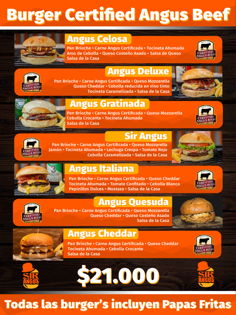 Menú Angus: Hamburguesas Gourmet | PDF | Queso | Parilla