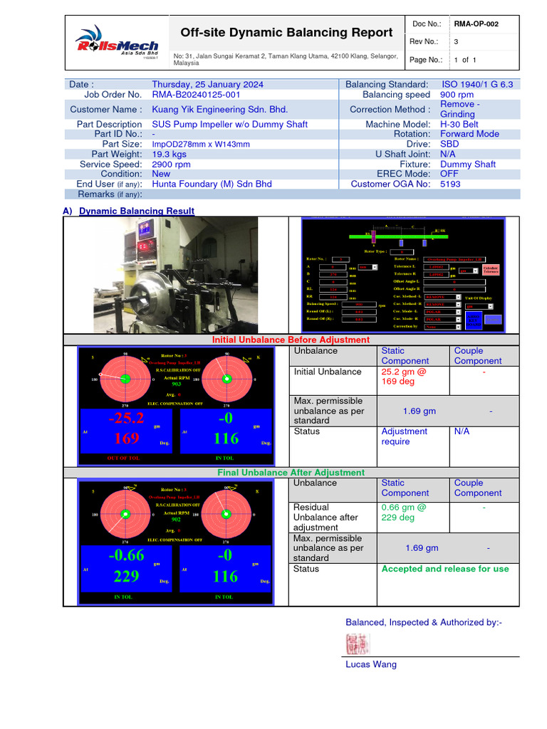 Off-site Dynamic Balancing Report | PDF | Mechanical Engineering | Machines