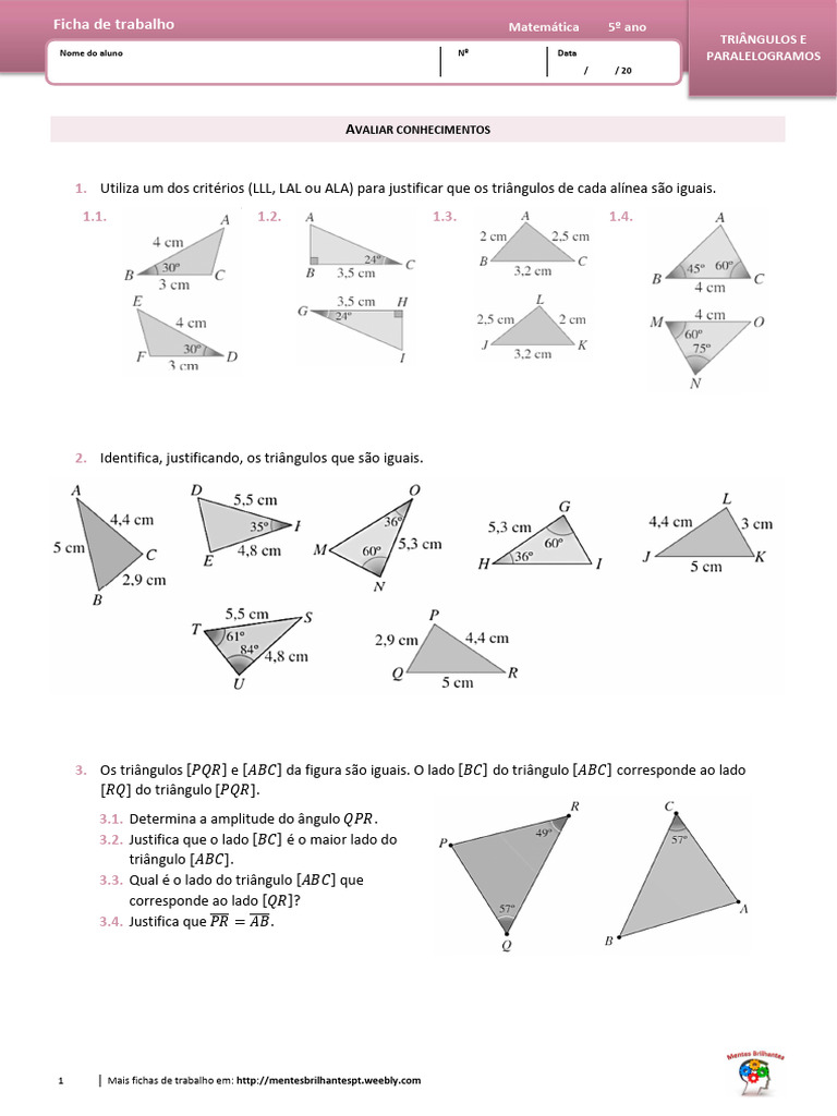 Ficha de triângulos | PDF | Triângulo | Euclides