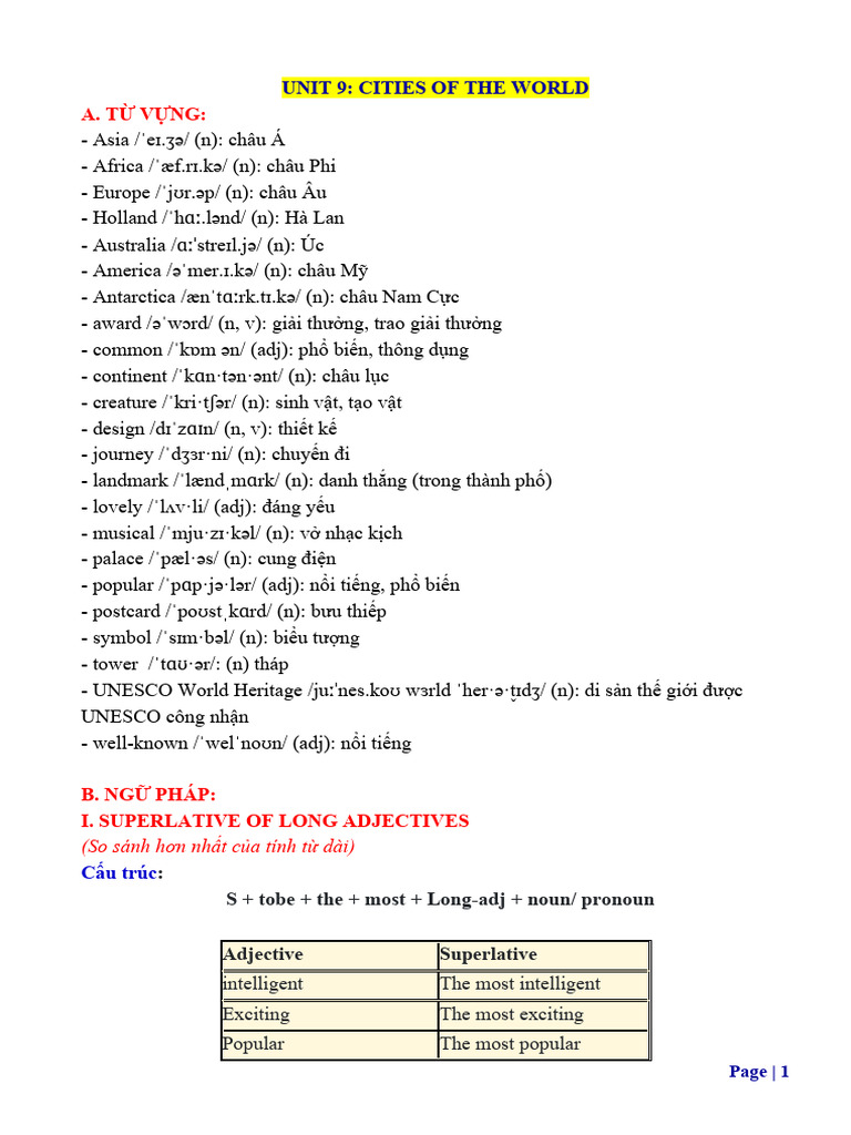 Bai Tap Tieng Anh 6 Global Success UNIT 9 | PDF