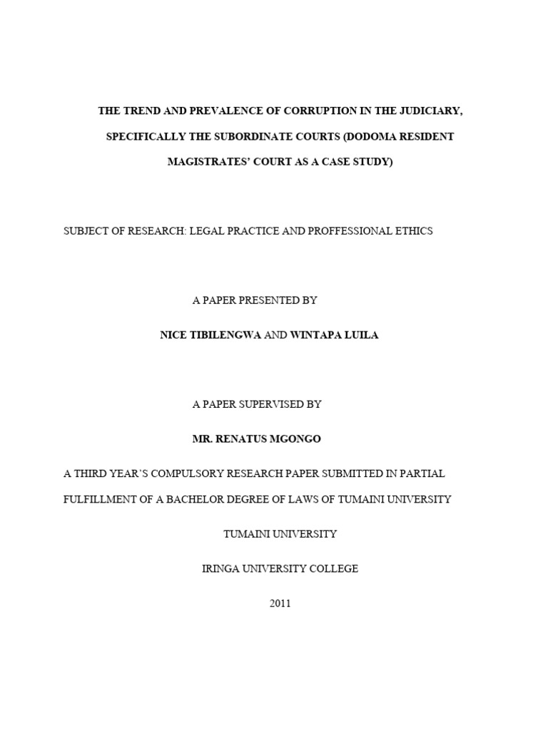 The Trend and Prevalence of Corruption in The Judiciary, Specifically ...