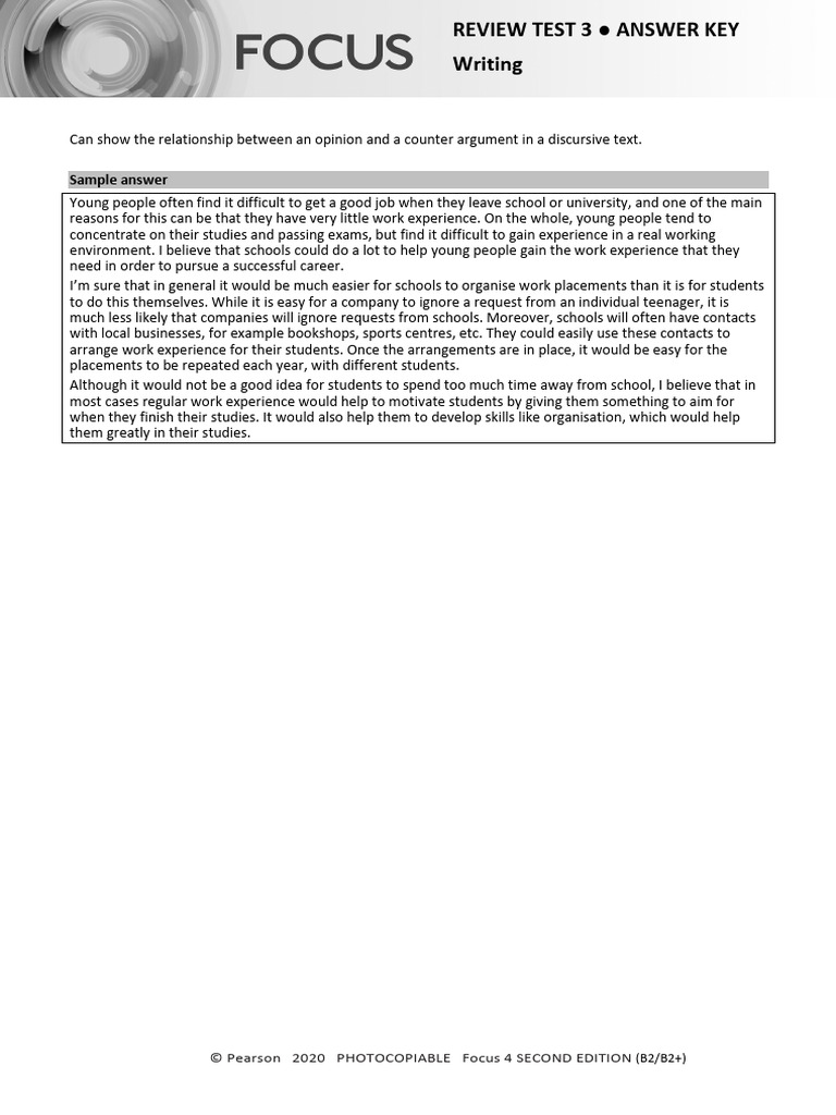 Focus4 2E Review Test 3 Units1 6 Writing ANSWERS | PDF | Vocabulary ...