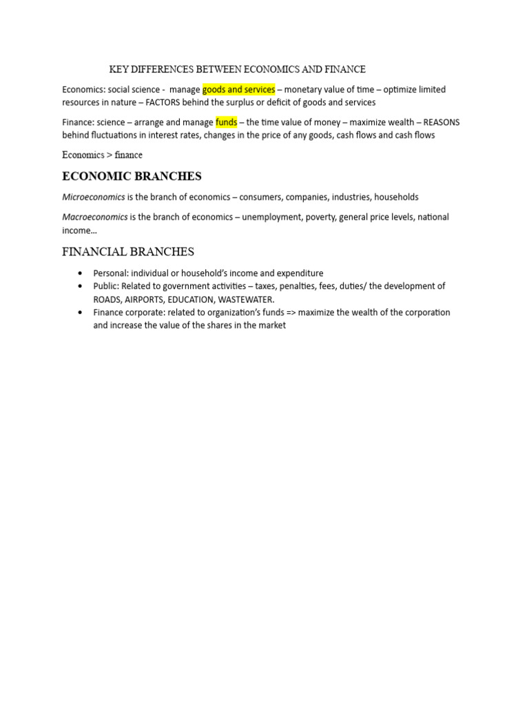 Economics vs. Finance: Key Differences | PDF
