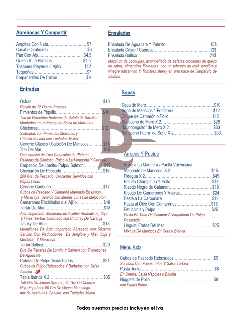Menu Baltico Enero 2024 2version | PDF | Mariscos | Alimentos