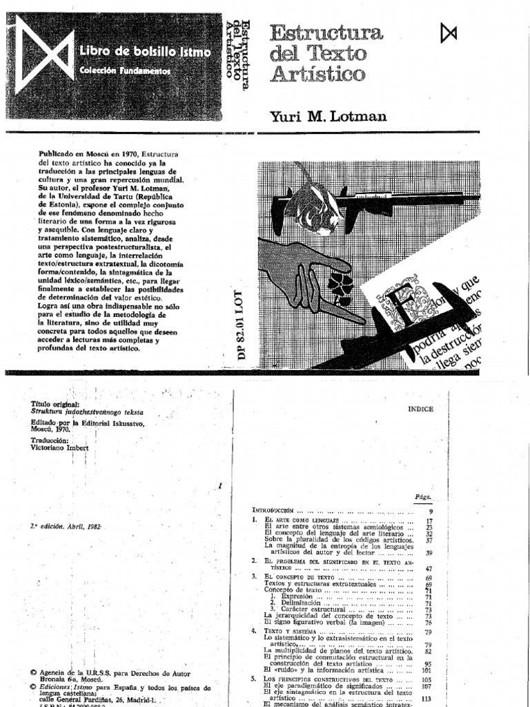 Lotman, Yuri. Estructura Del Texto Artistico, Ediciones Itsmo, 1982. | PDF