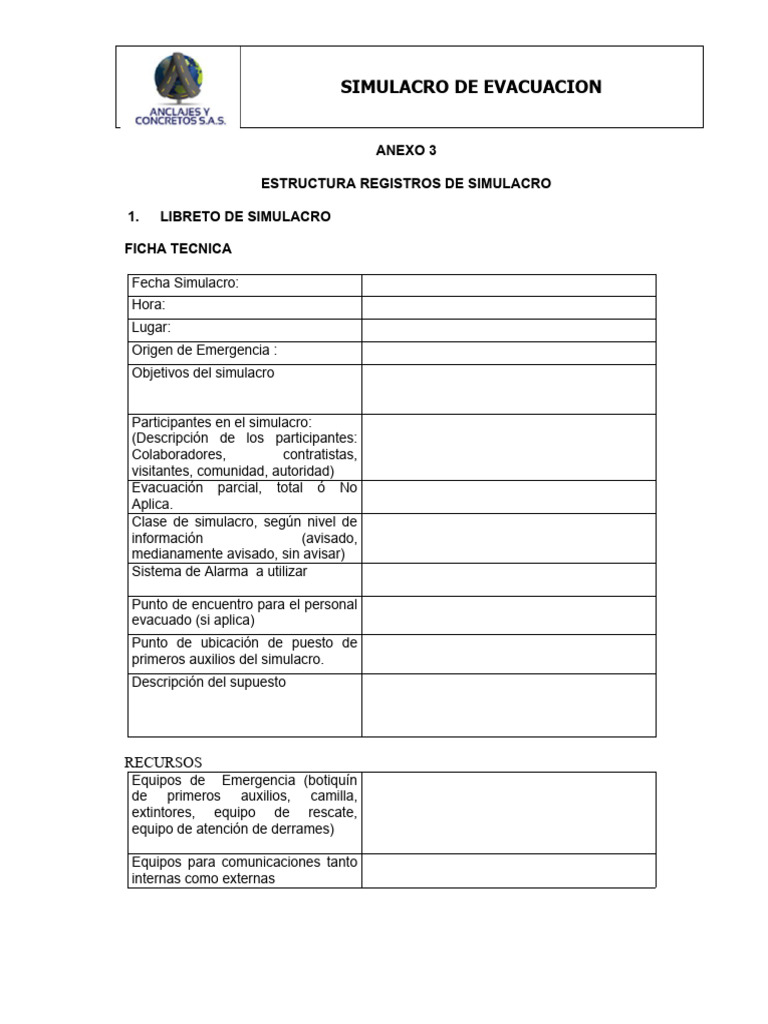 Anexo 3 Formato Simulacro | PDF