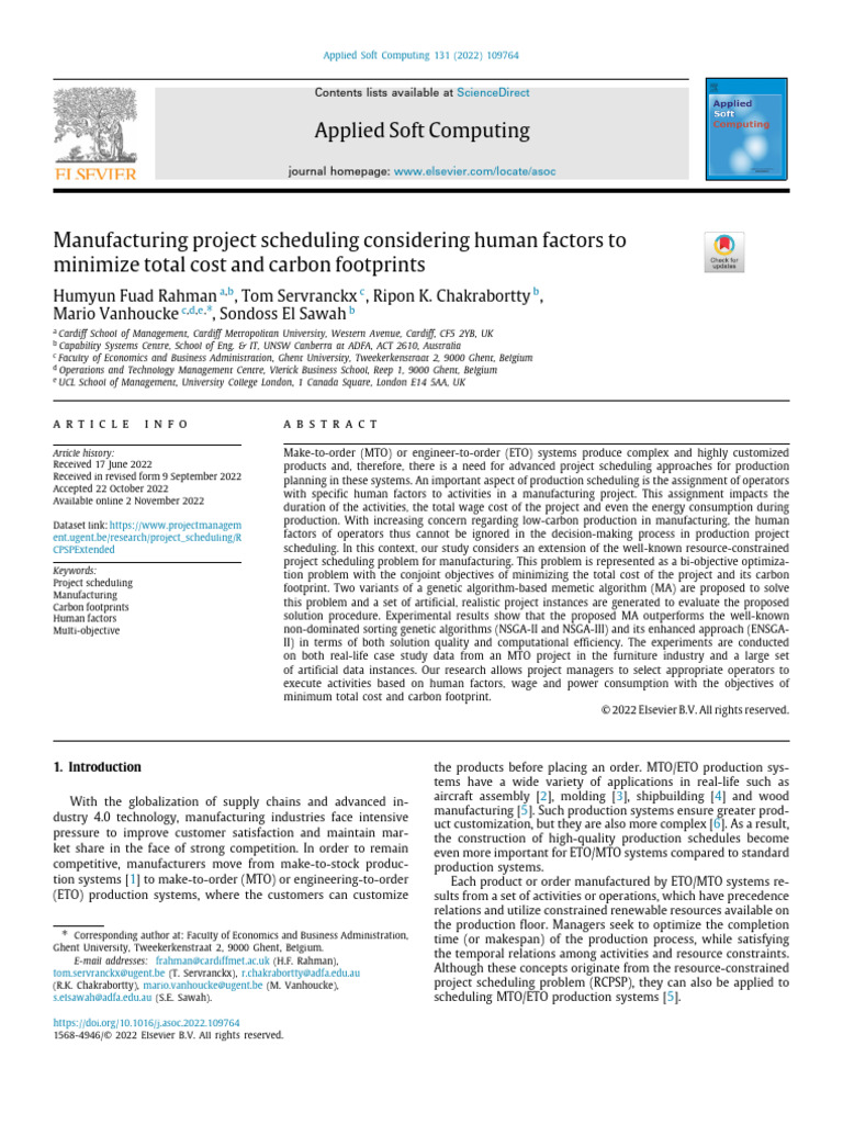Manufacturing Rcpsp Pdf Mathematical Optimization Efficient