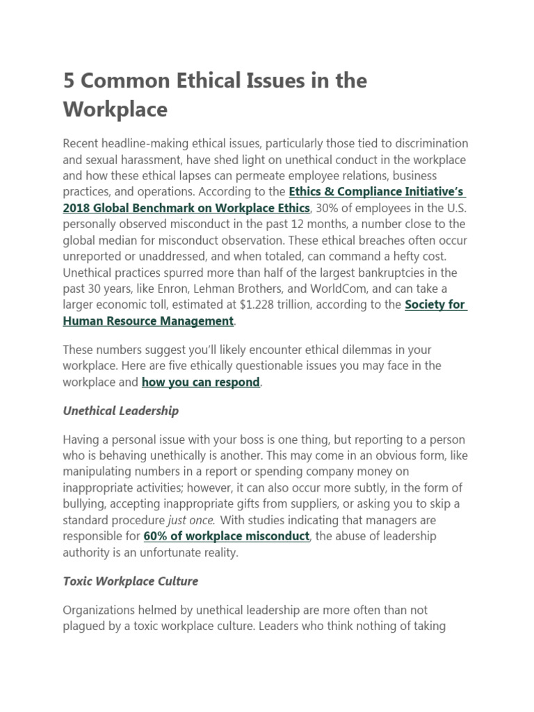 5 Common Ethical Issues in The Workplace | PDF | Sexual Harassment ...