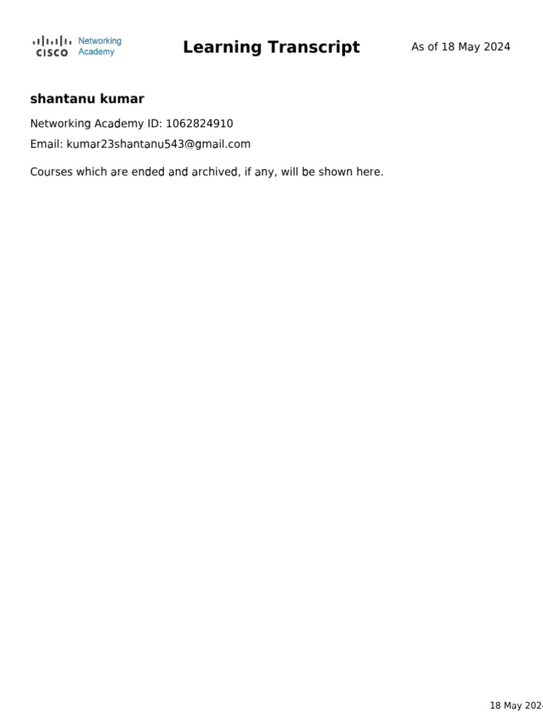 NetAcad Learning Transcript | PDF