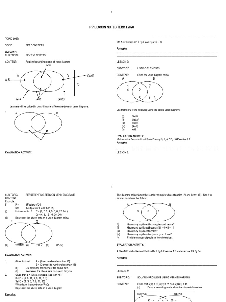 Mathematics P.7 Lesson Notes | PDF | Mathematics