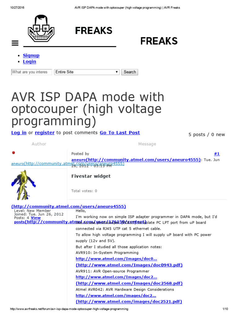 AVR ISP DAPA Mode With Optocouper (High Voltage Programming) - AVR Freaks | PDF | Computer ...