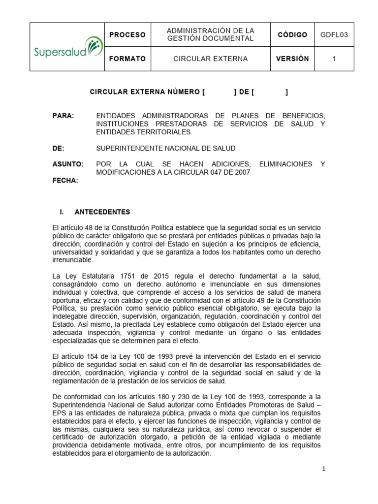 Modificación Circular Única para EPS e IPS | PDF | Gestión de registros ...
