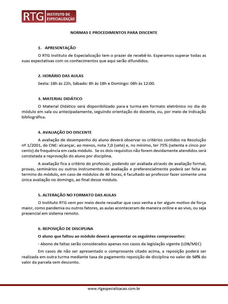 Normas para Discentes do RTG | PDF | Pós-graduação