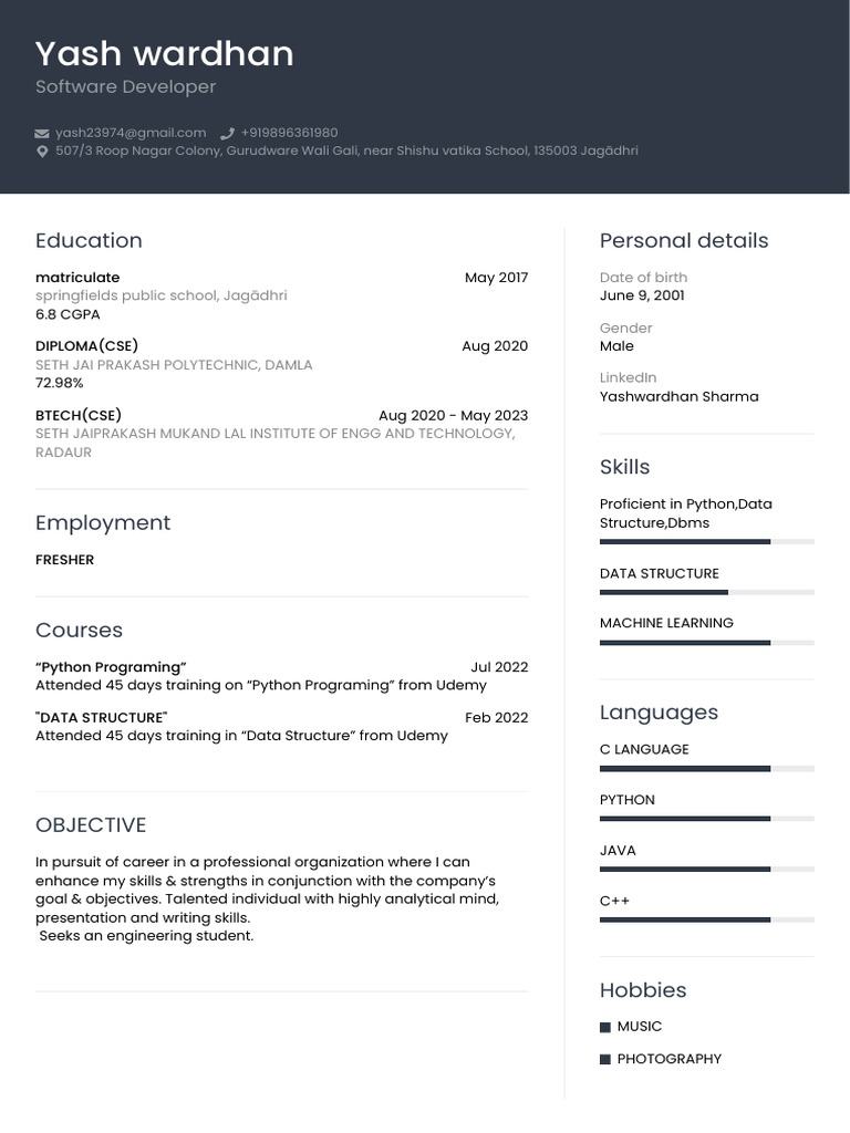 Resume Yash Wardhan | PDF | Learning