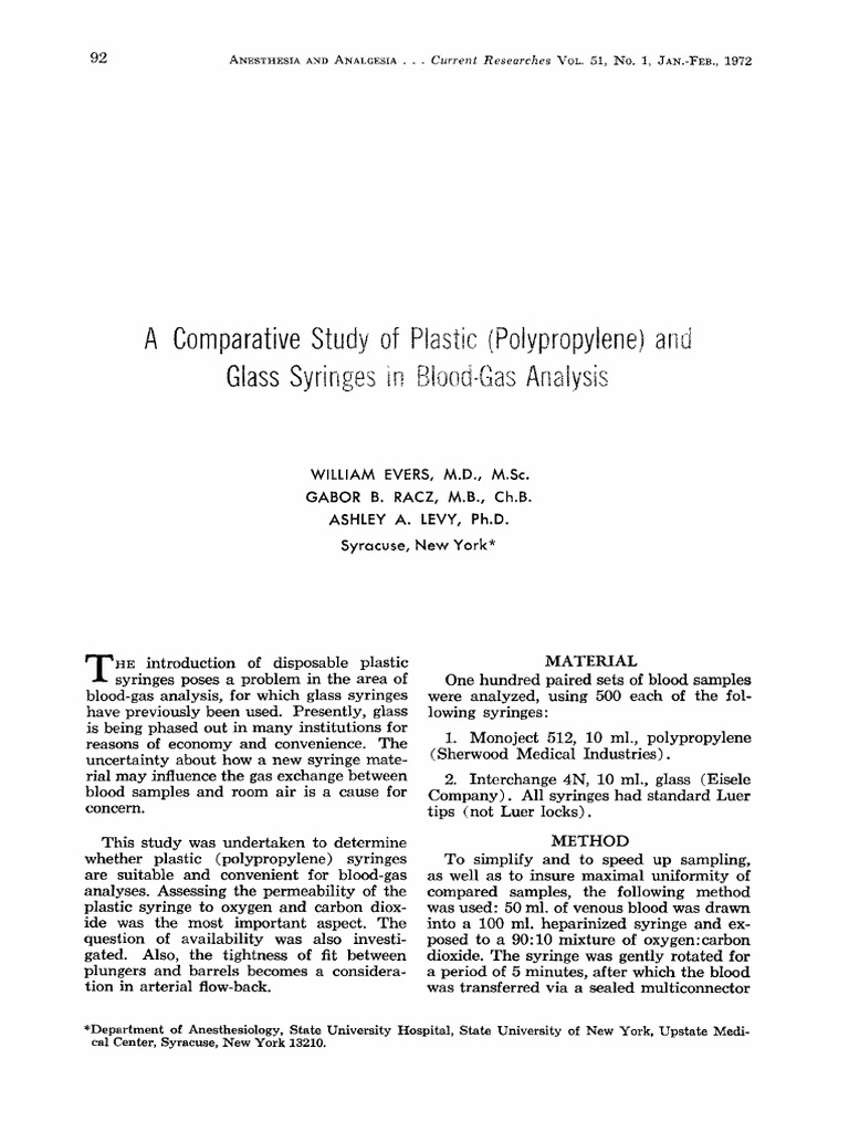 Evers - 1972 - A Comparative Study of Plastic (Polypropylene) and Glass ...