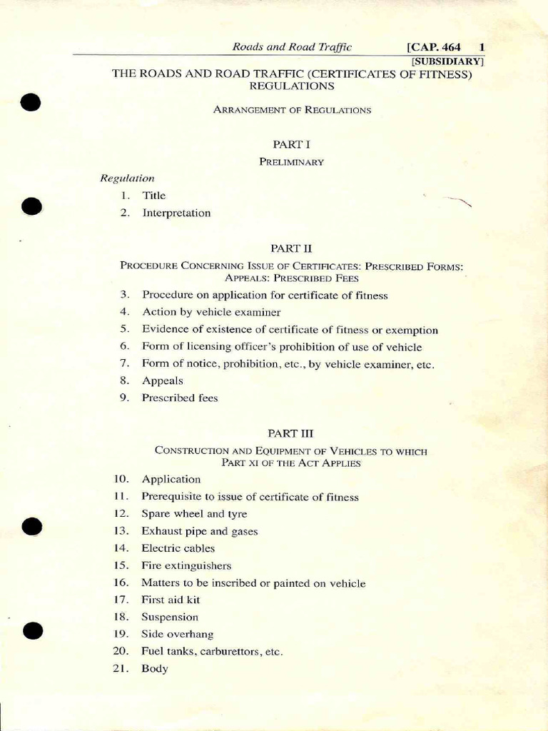 Road Traffic Certificate of Fitness Regulation | PDF
