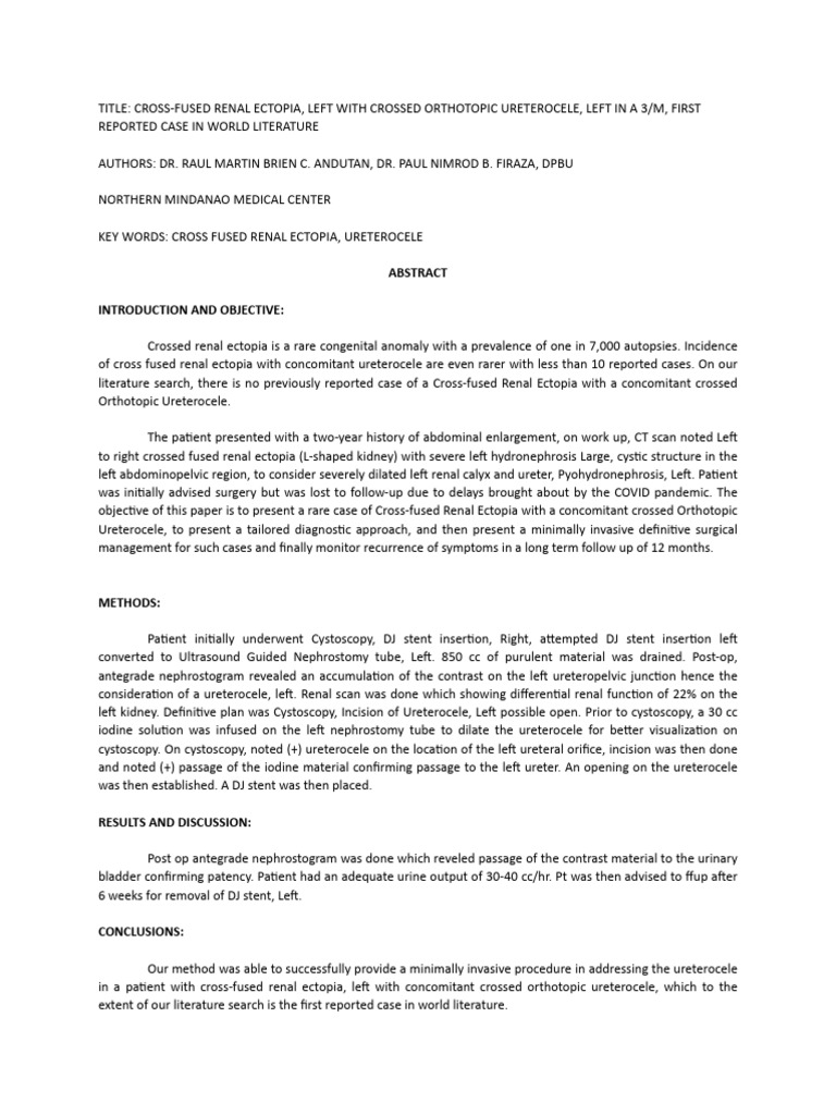 Cross Fused Renal Ectopia With Crossed Orthotopic Ureterocele ...