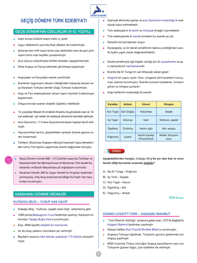 Gecis Donemi Turk Edebiyati 16 Ders | PDF