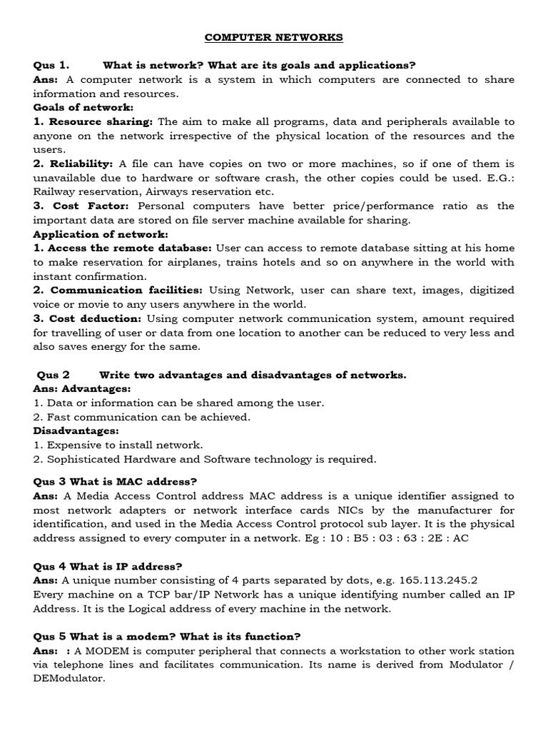 Computer Network Questions-I | PDF | Computer Network | Network Topology