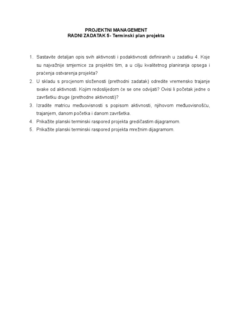 Zadatak 5 - Terminski Plan Projekta | PDF