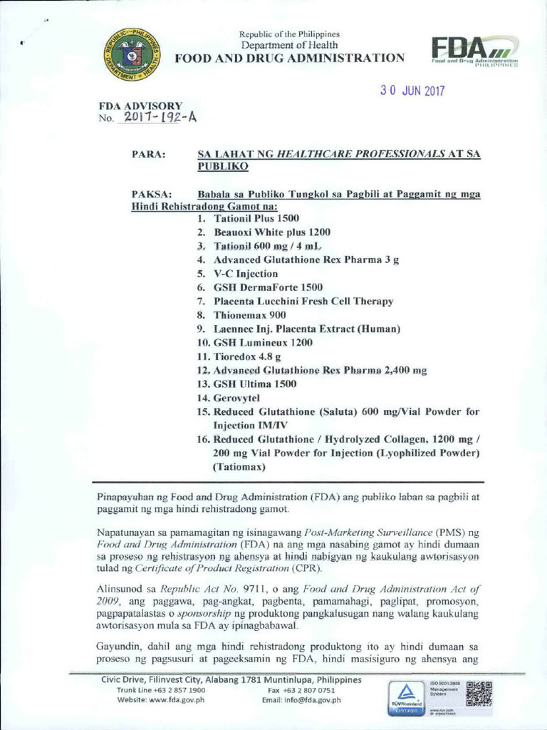 FDA Advisory No. 2017 192 A | PDF