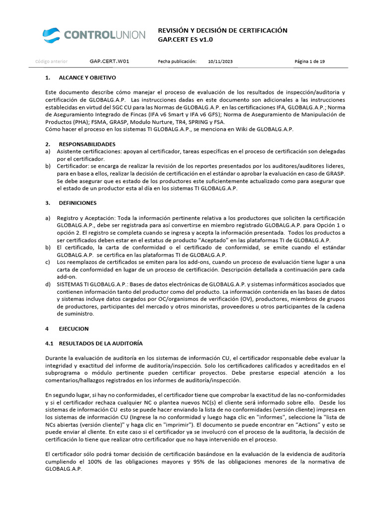 GAP - CERT ES Revisión y Decisión de Certificación - V1.0 | PDF ...