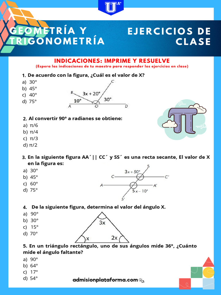 Ejercicios Clase en Vivo Geometría y Trigonometria - pdf.U1-U4 | PDF | Trigonometría | Triángulo