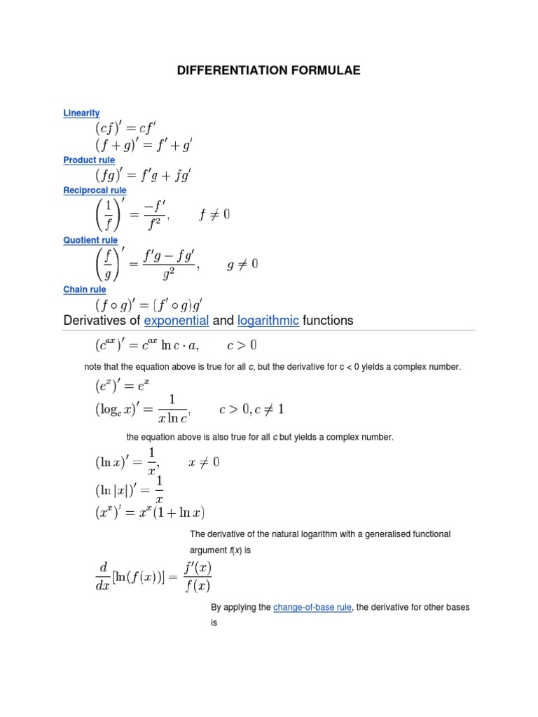 Differentiation Formulae: Derivatives of and Functions | PDF | Teaching Methods & Materials ...