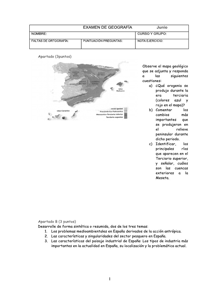 Examen de Geografia | PDF