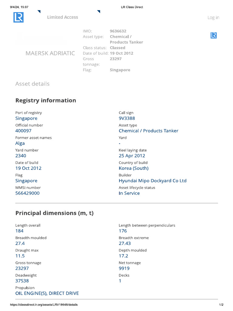 Maersk Adriatic LLR | PDF